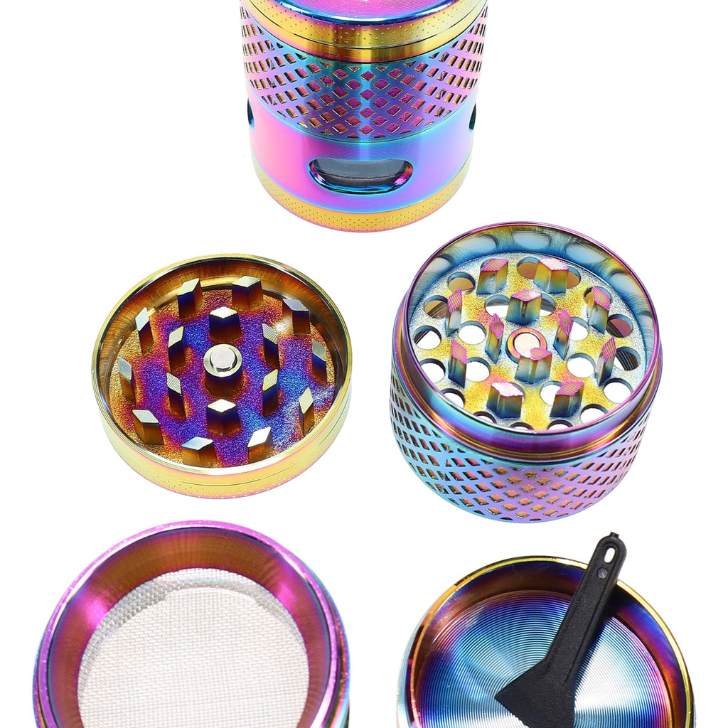 Ninja Glass Rainbow 4-Part Metal Herb Grinder – Windowed – 1½″